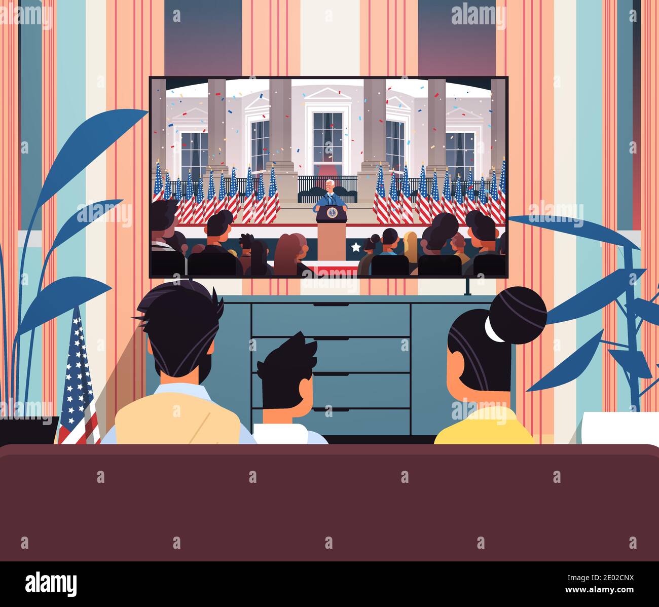 family watching tv president democrat winner of United States ...