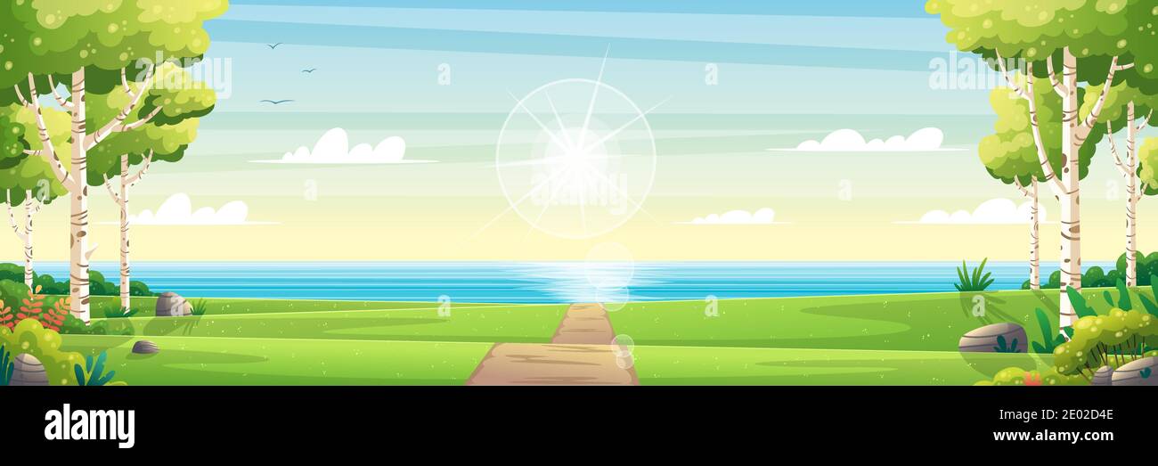 Sunny spring landscape. Vector illustration with separate layers Stock ...