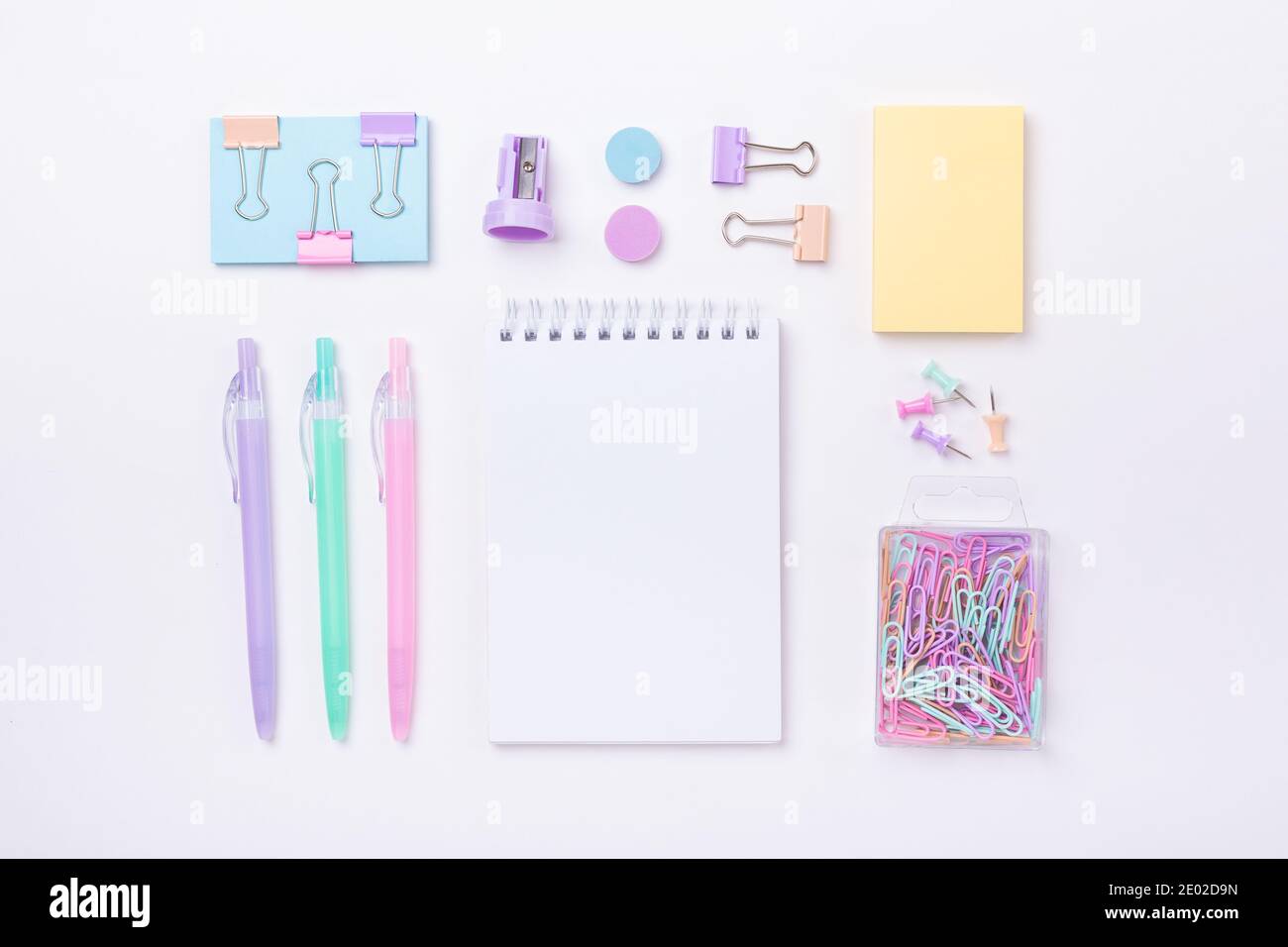 School supplies in pastel color Back to school concept Flat lay Top ...