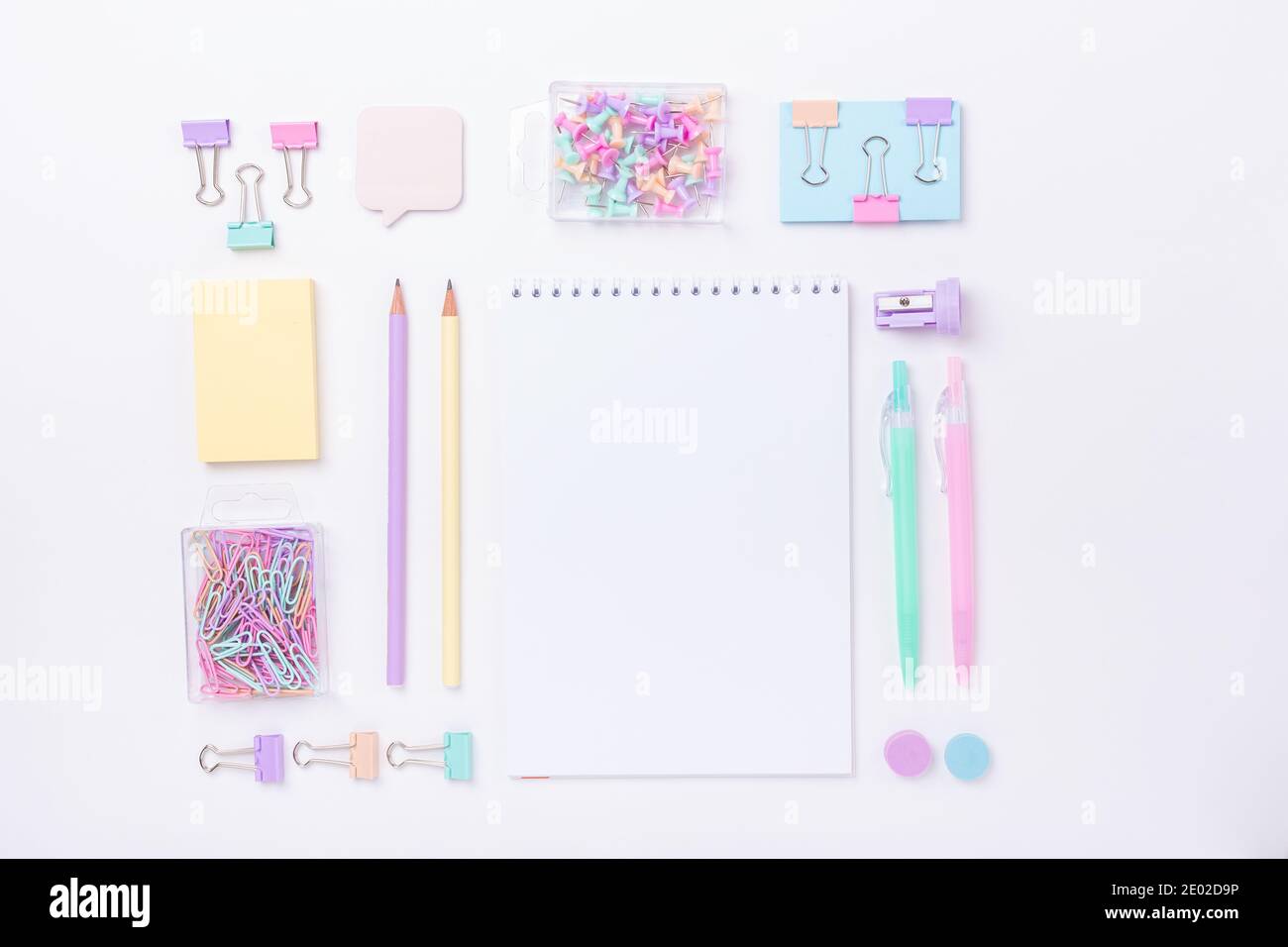 School supplies in pastel color Back to school concept Flat lay Top ...