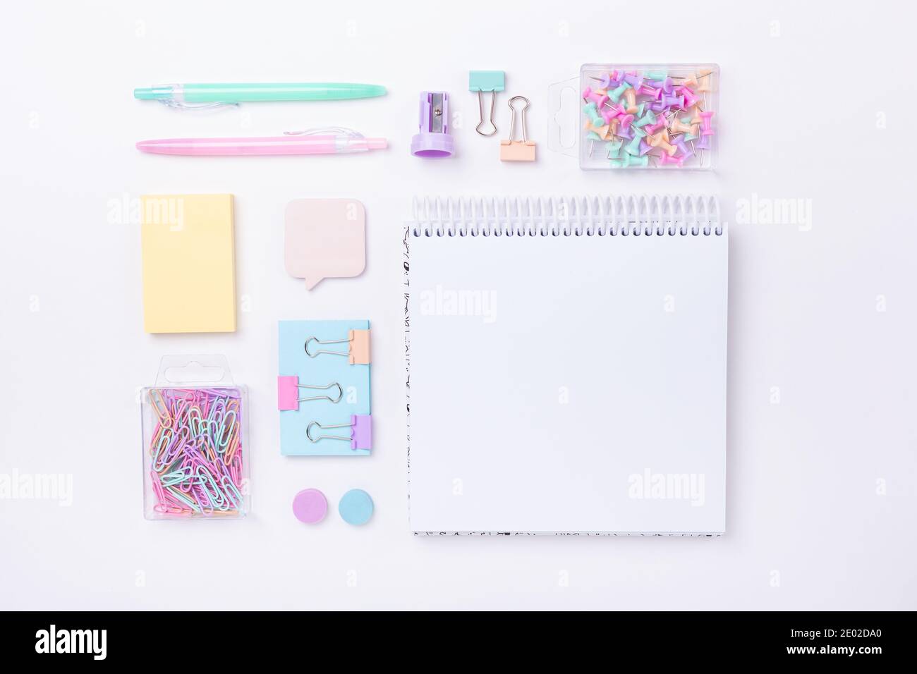 School supplies in pastel color Back to school concept Flat lay Top ...