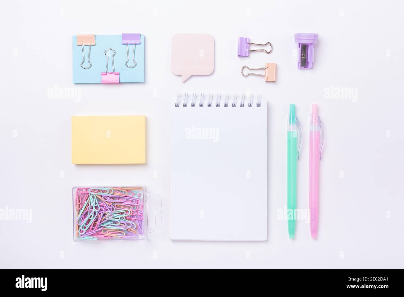 School supplies in pastel color Back to school concept Flat lay Top ...