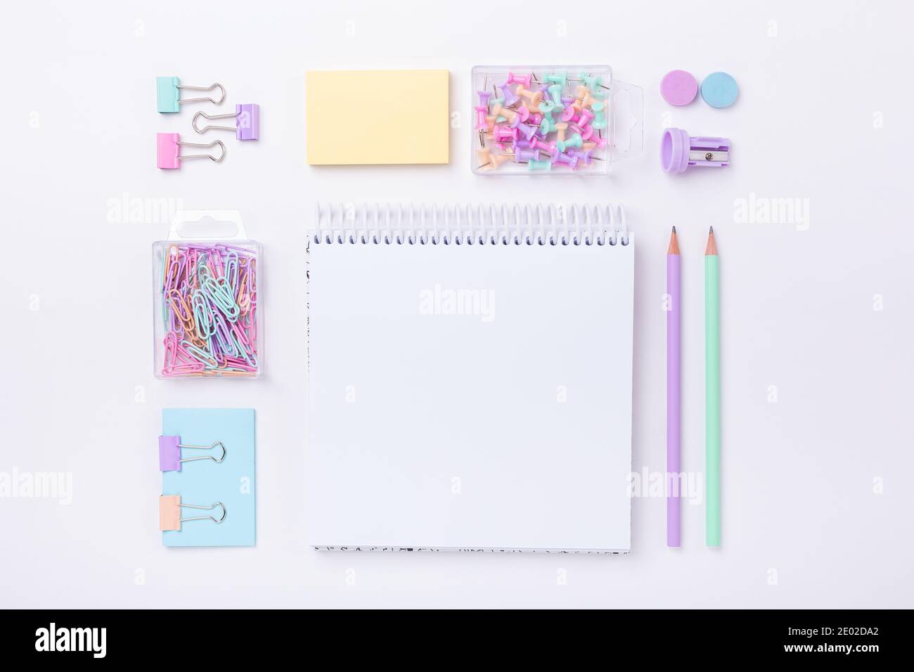 School supplies in pastel color Back to school concept Flat lay Top ...