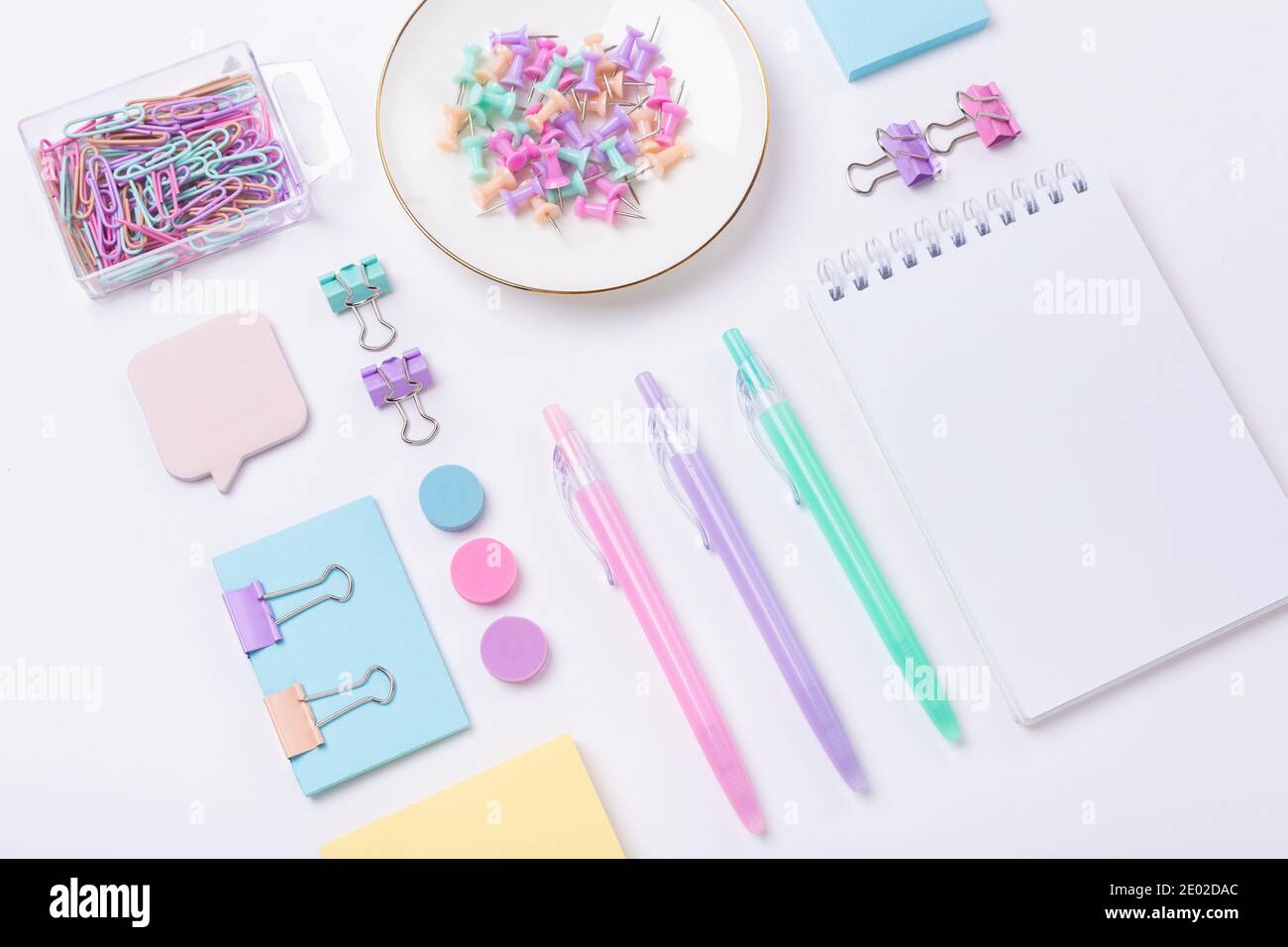 School supplies in pastel color Back to school concept Flat lay Top ...