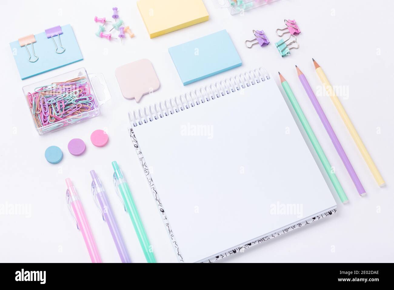 School supplies in pastel color Back to school concept Flat lay Top ...
