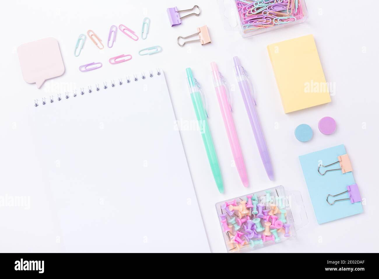 School supplies in pastel color Back to school concept Flat lay Top ...