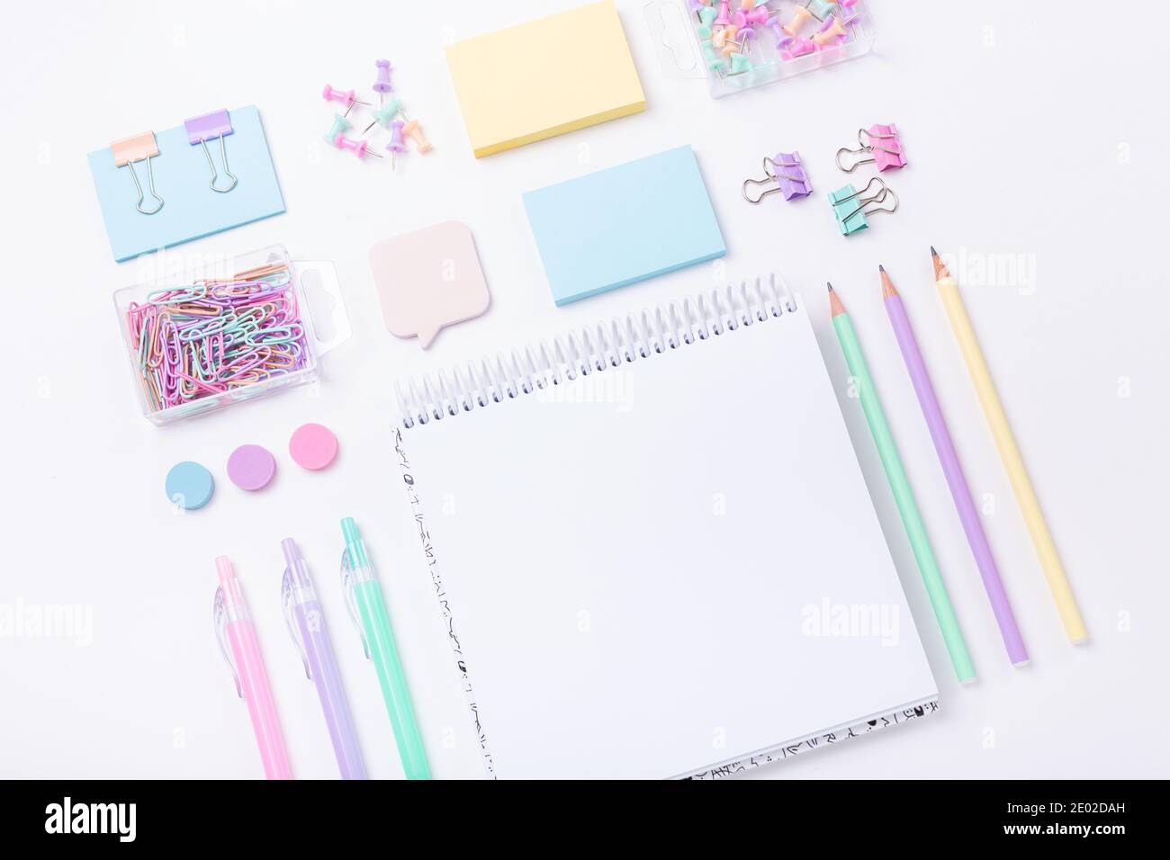 School supplies in pastel color Back to school concept Flat lay Top ...