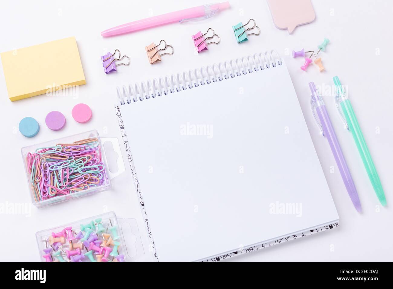 School supplies in pastel color Back to school concept Flat lay Top ...