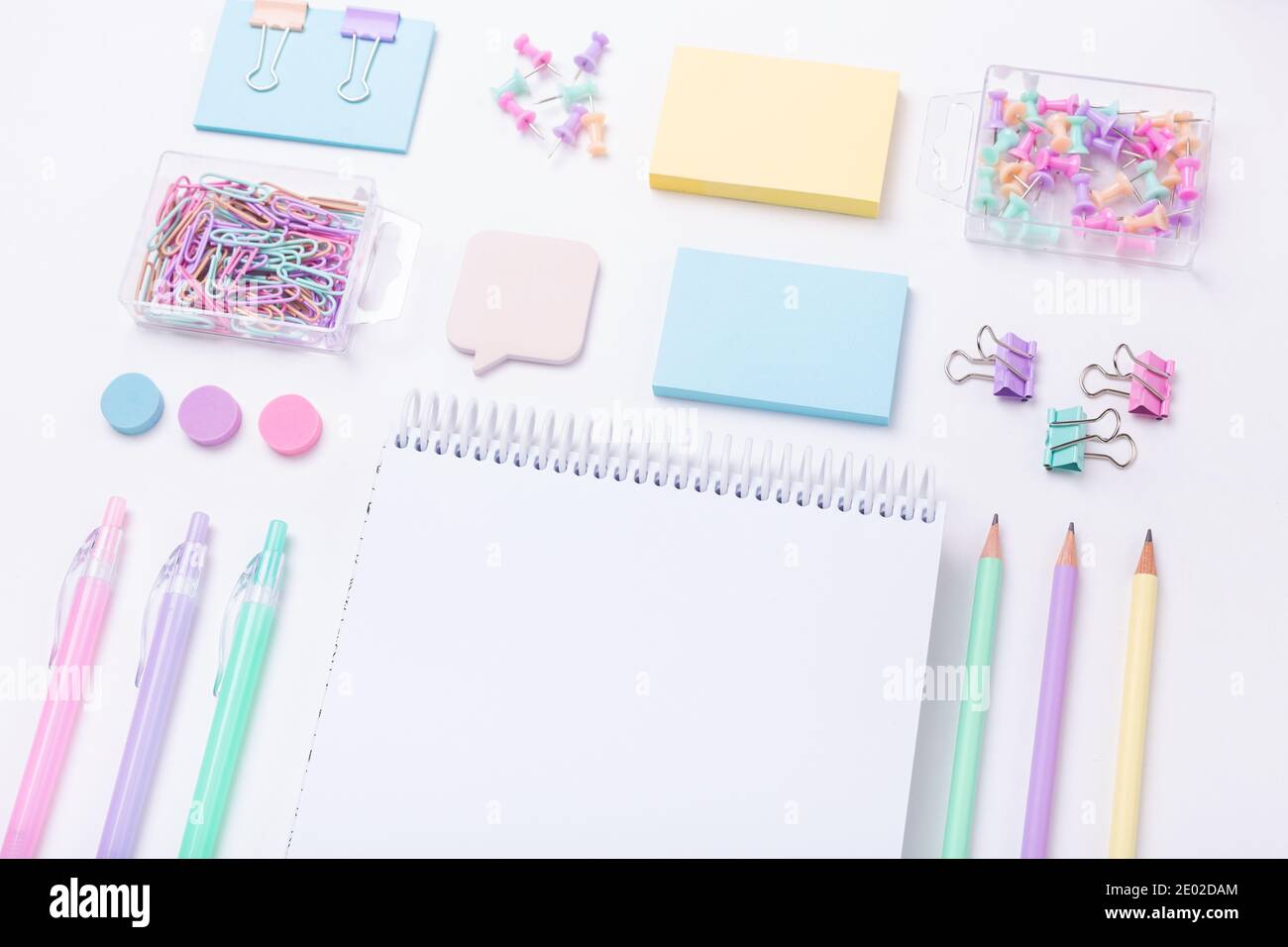 School supplies in pastel color Back to school concept Flat lay Top ...
