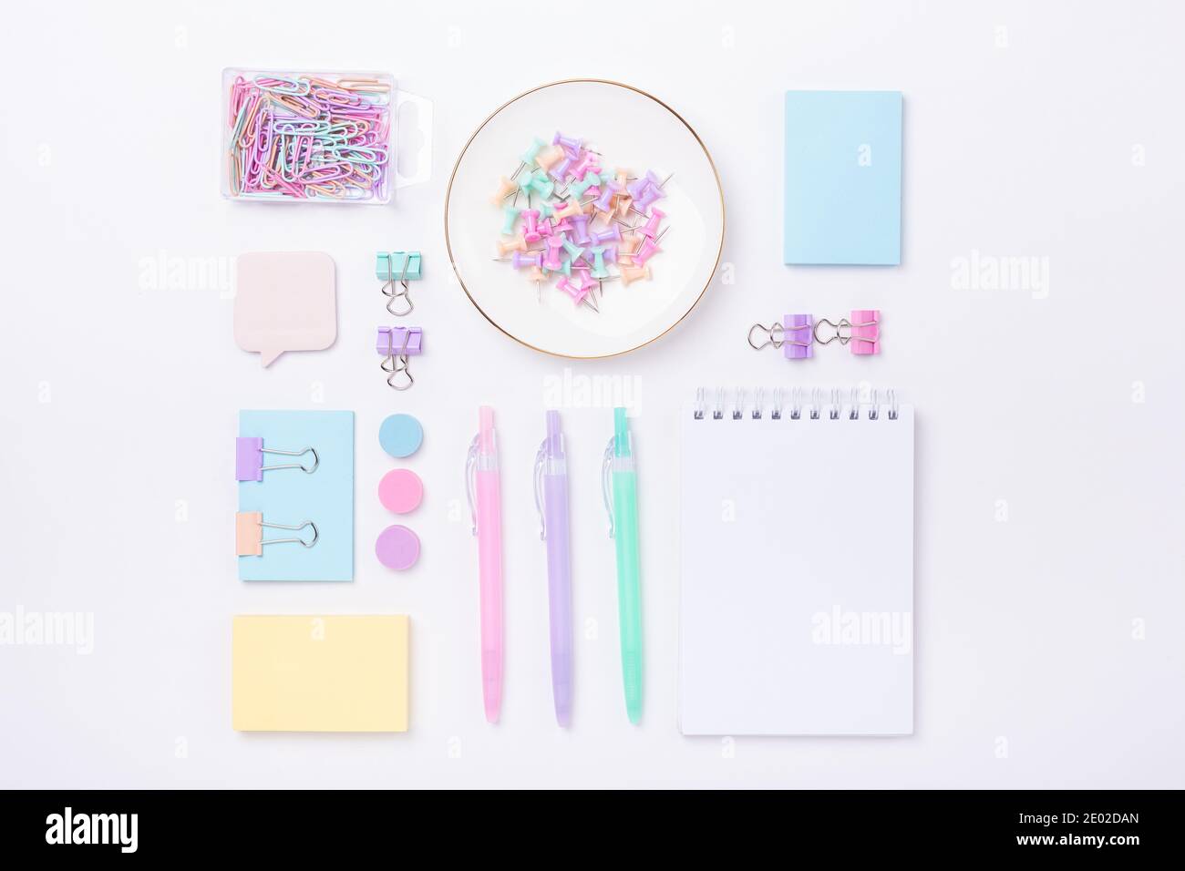 School supplies in pastel color Back to school concept Flat lay Top ...