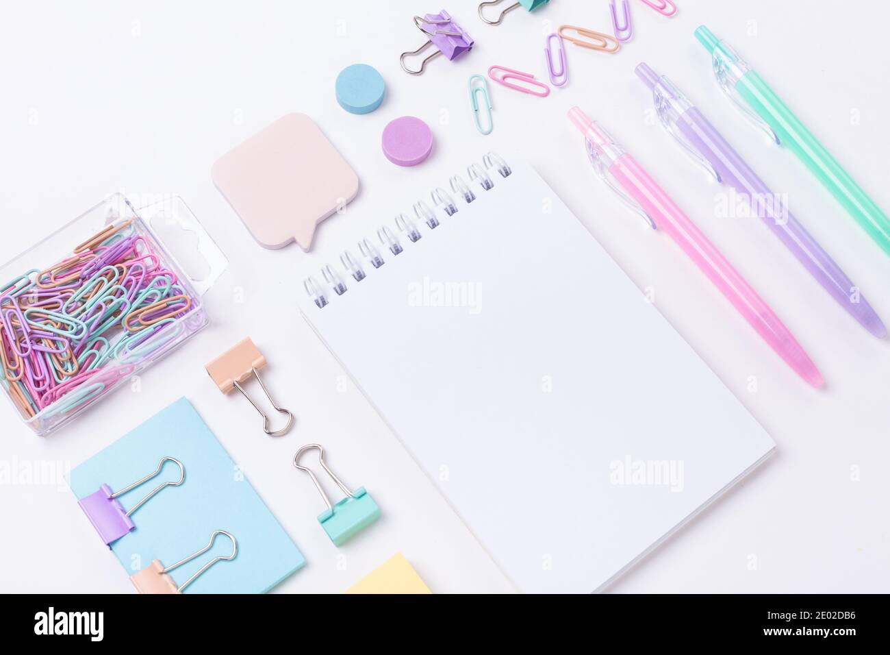 School supplies in pastel color Back to school concept Flat lay Top ...