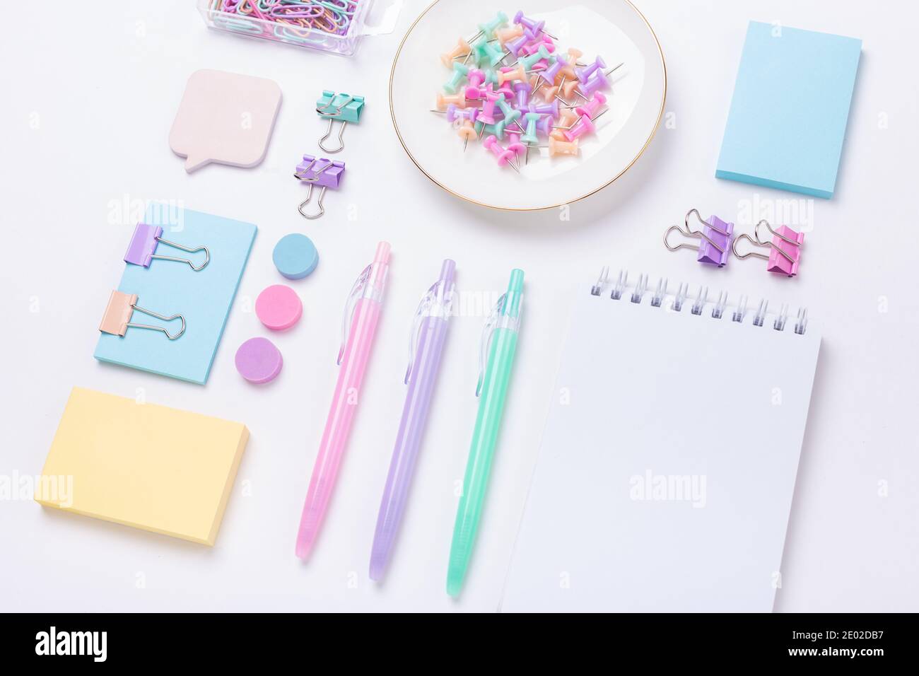 School supplies in pastel color Back to school concept Flat lay Top ...
