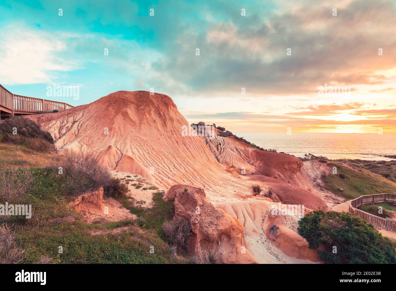 Hallett Cove boardwalk after restoration at sunset, South Australia ...