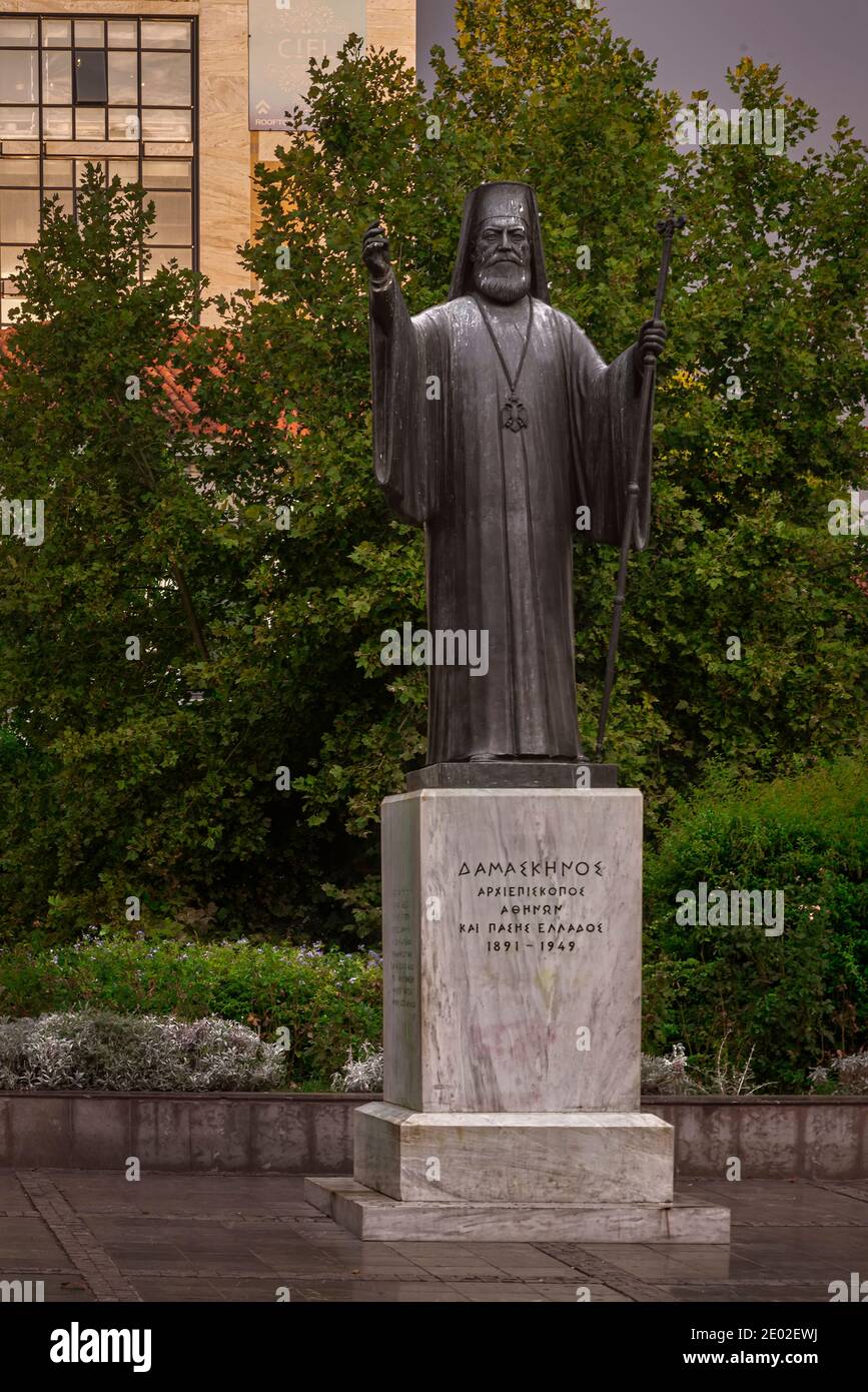 Greek Priest statue in Plateia Mitropoleos outside of the Metropolitan ...