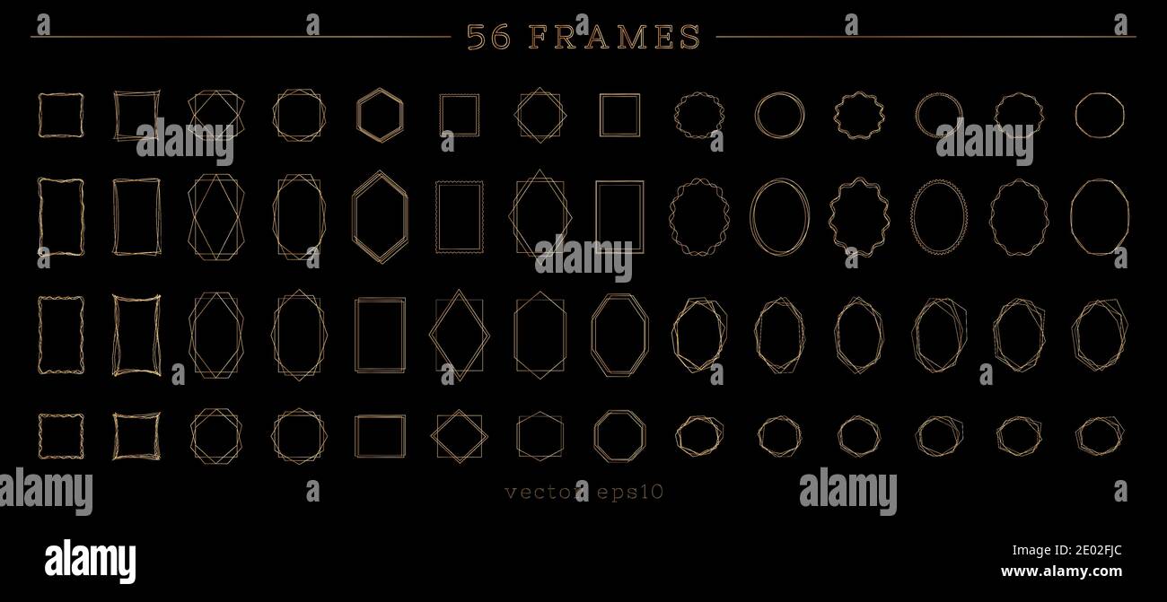 big set of luxury gold thin abstract frames for trendy social media ...
