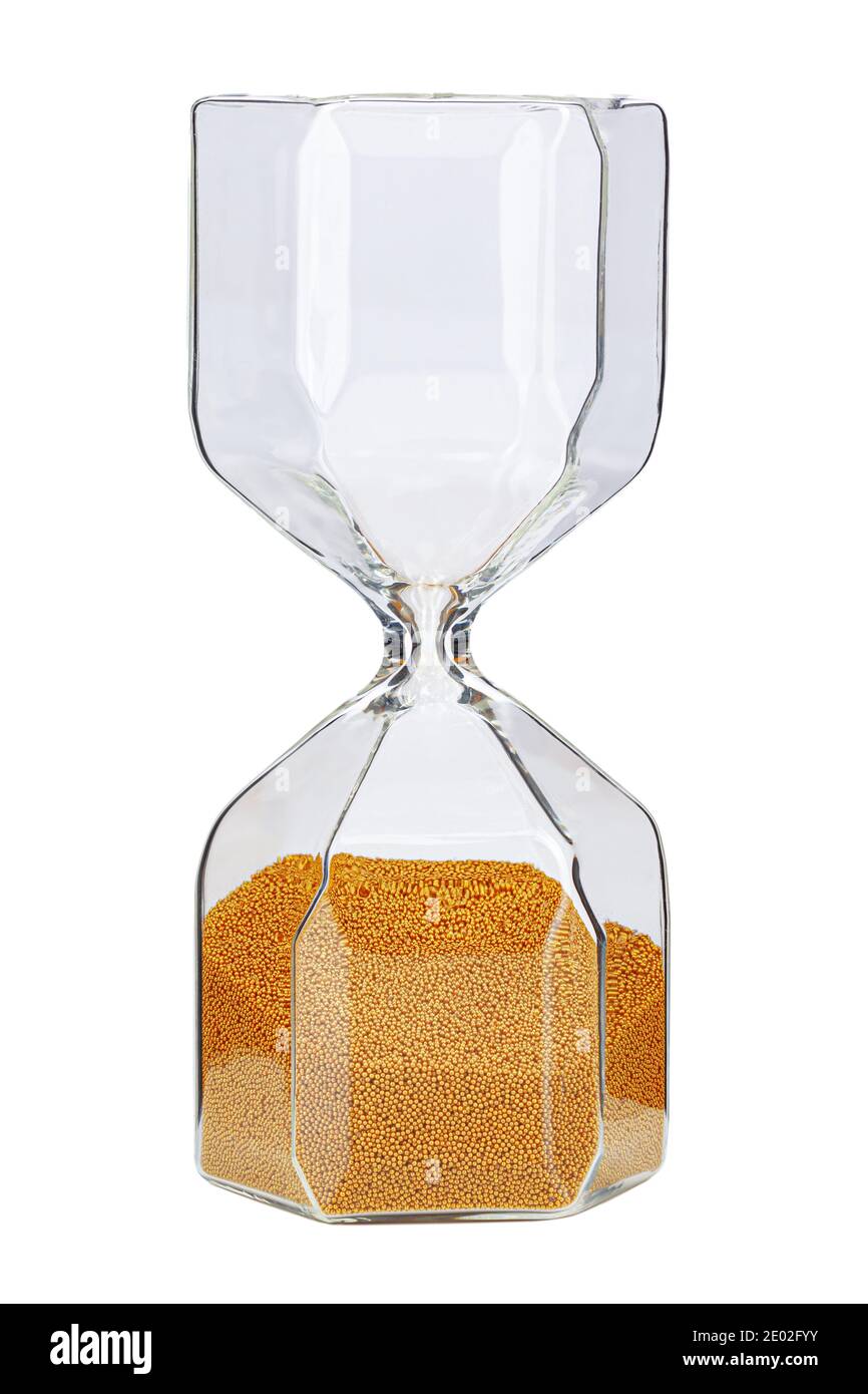 Hourglass with golden sand isolated on white background Stock Photo - Alamy