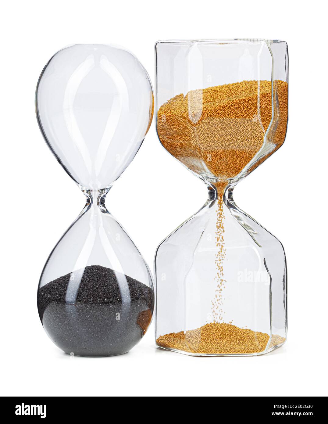 Two hourglass isolated on white background front view Stock Photo - Alamy