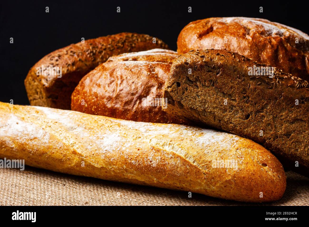 Bread counter at the bakery. Freshly baked bread is on the counter ...