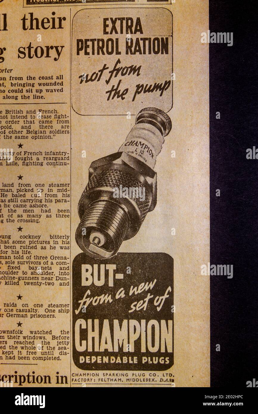 Advert for Champion dependable plugs in the Daily Express newspaper ...