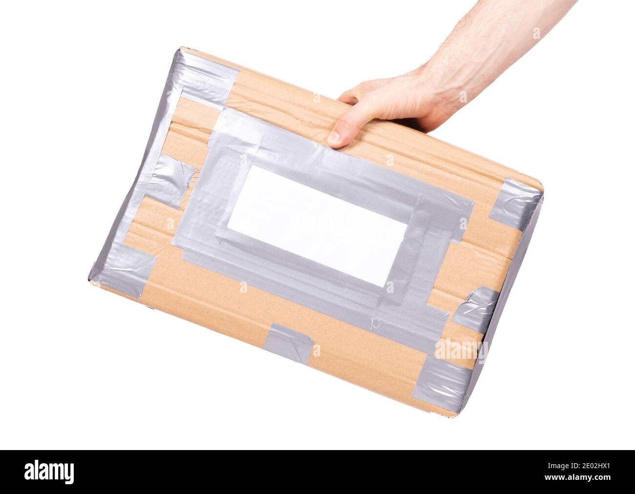 Receiving a package, blank label, isolated on a white background Stock ...