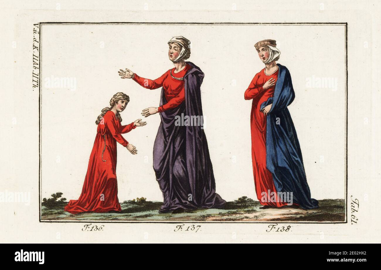 Norman ladies and girl, 12th century. Girls wore their hair without ...