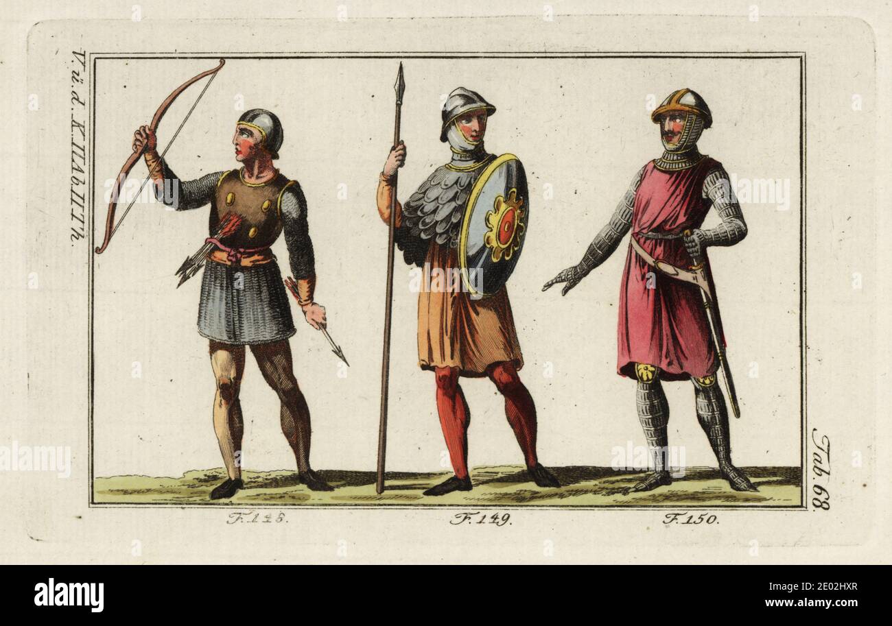 Norman soldiers, 12th century: Bowman with breastplate, bow and arrows 148, fantassin (infantry ...