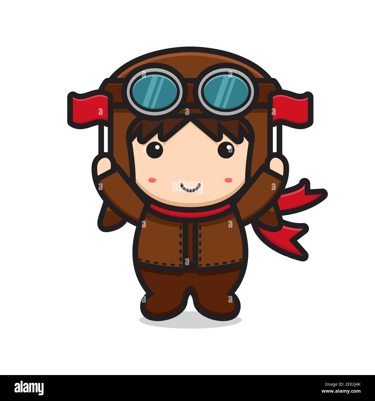 cute pilot mascot character holding flags Stock Photo - Alamy