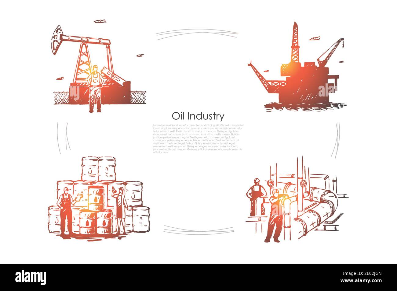 Gas production plant, workers at pipeline, industrial equipment ...