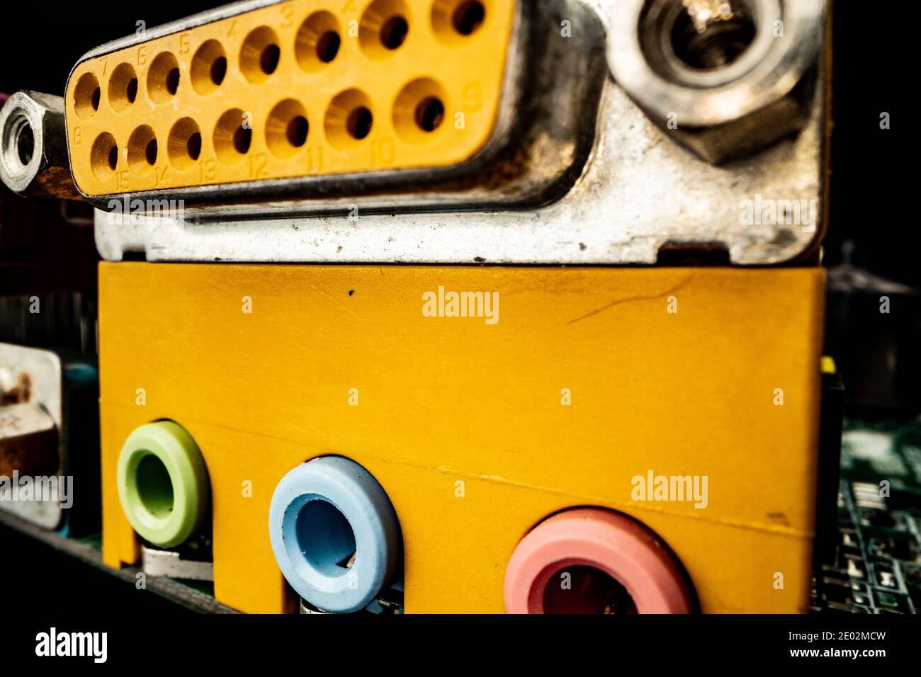 Ports and outputs at computer system unit macro Stock Photo - Alamy