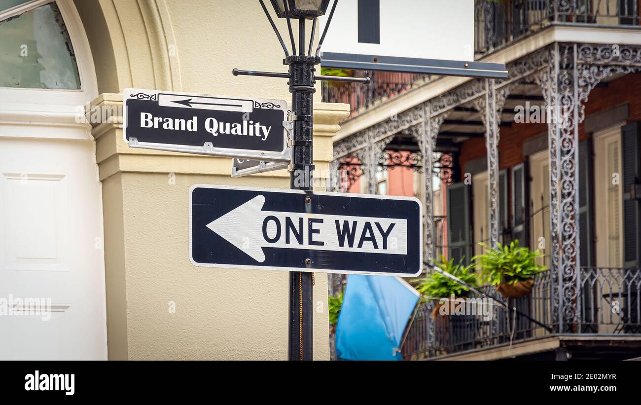 Street Sign the Direction Way to BRAND QUALITY Stock Photo - Alamy