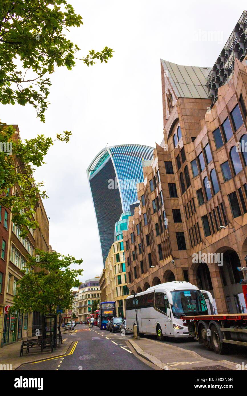 Modern buildings at Great Tower Street a street in the City of London ...