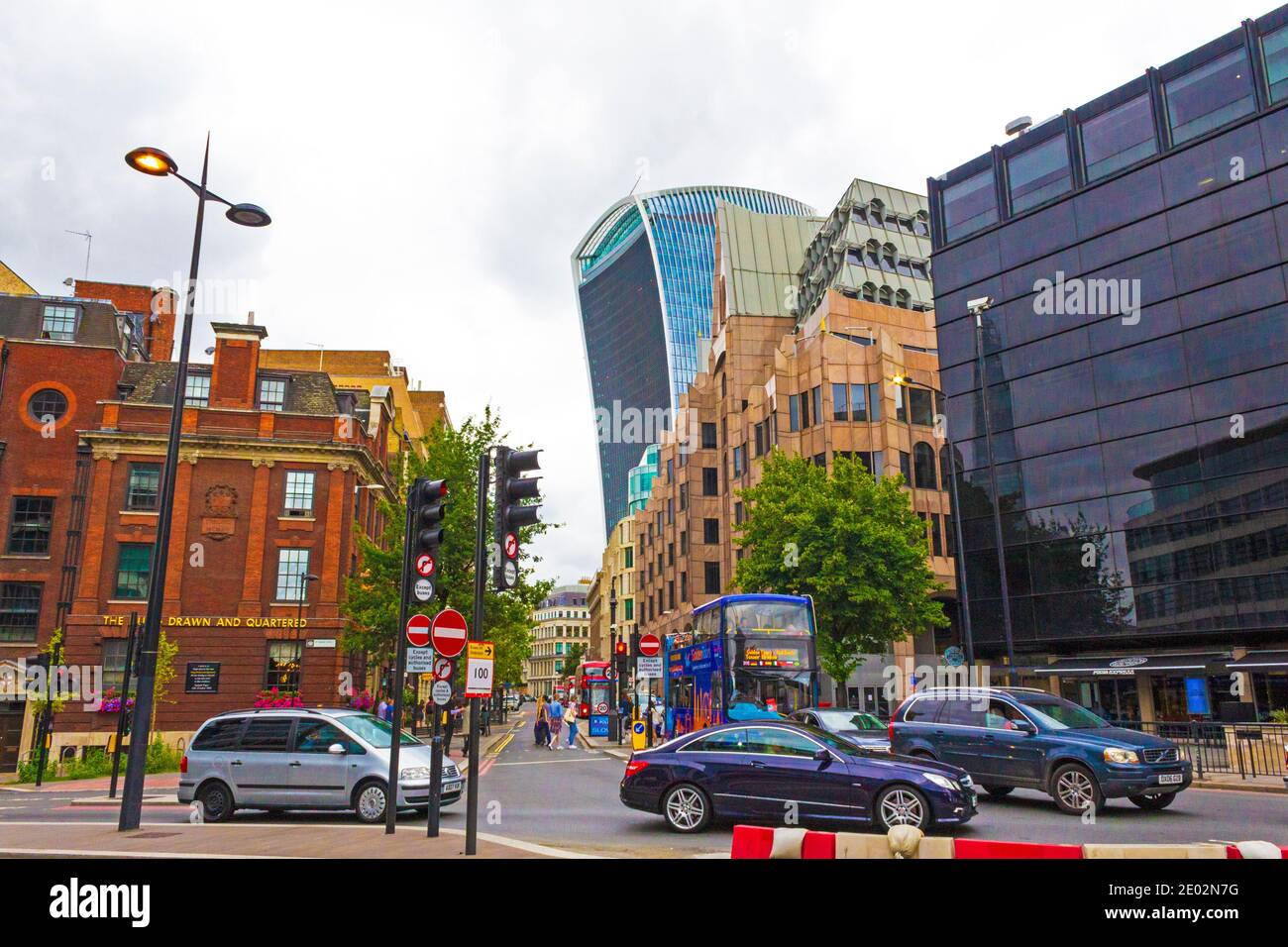 Modern buildings at Great Tower Street a street in the City of London ...