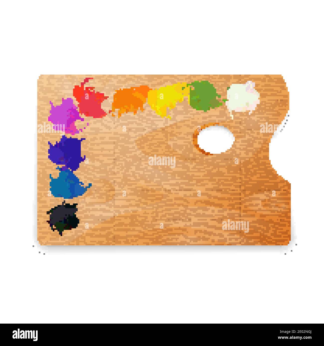 Classic rectangle wooden artist palette with oil paints on white Stock ...