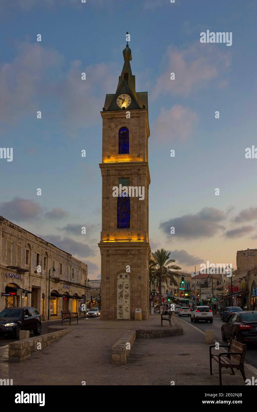 Ottoman Clock Tower in Jaffa at dusk Stock Photo - Alamy