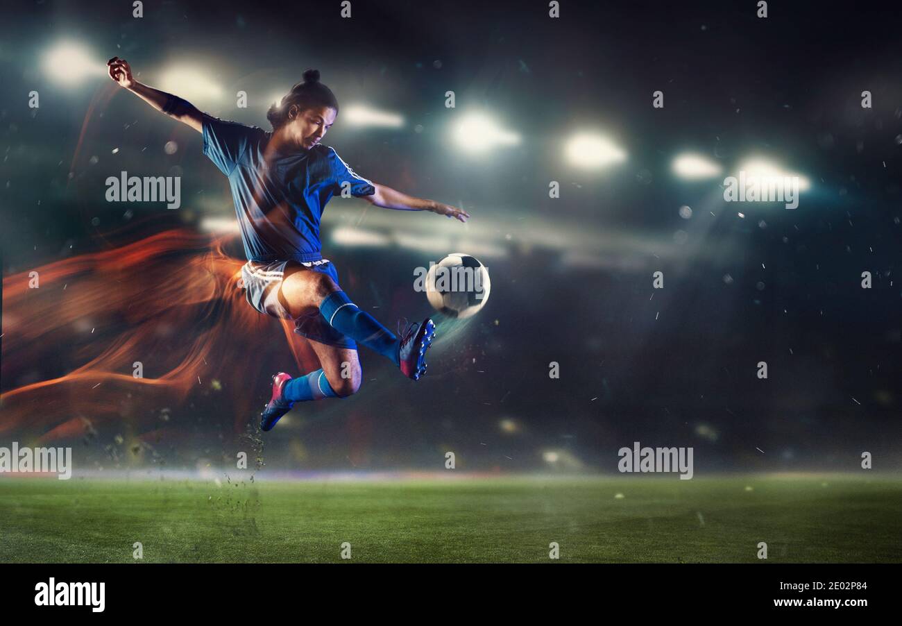 Pro Soccer Player Kicking Ball