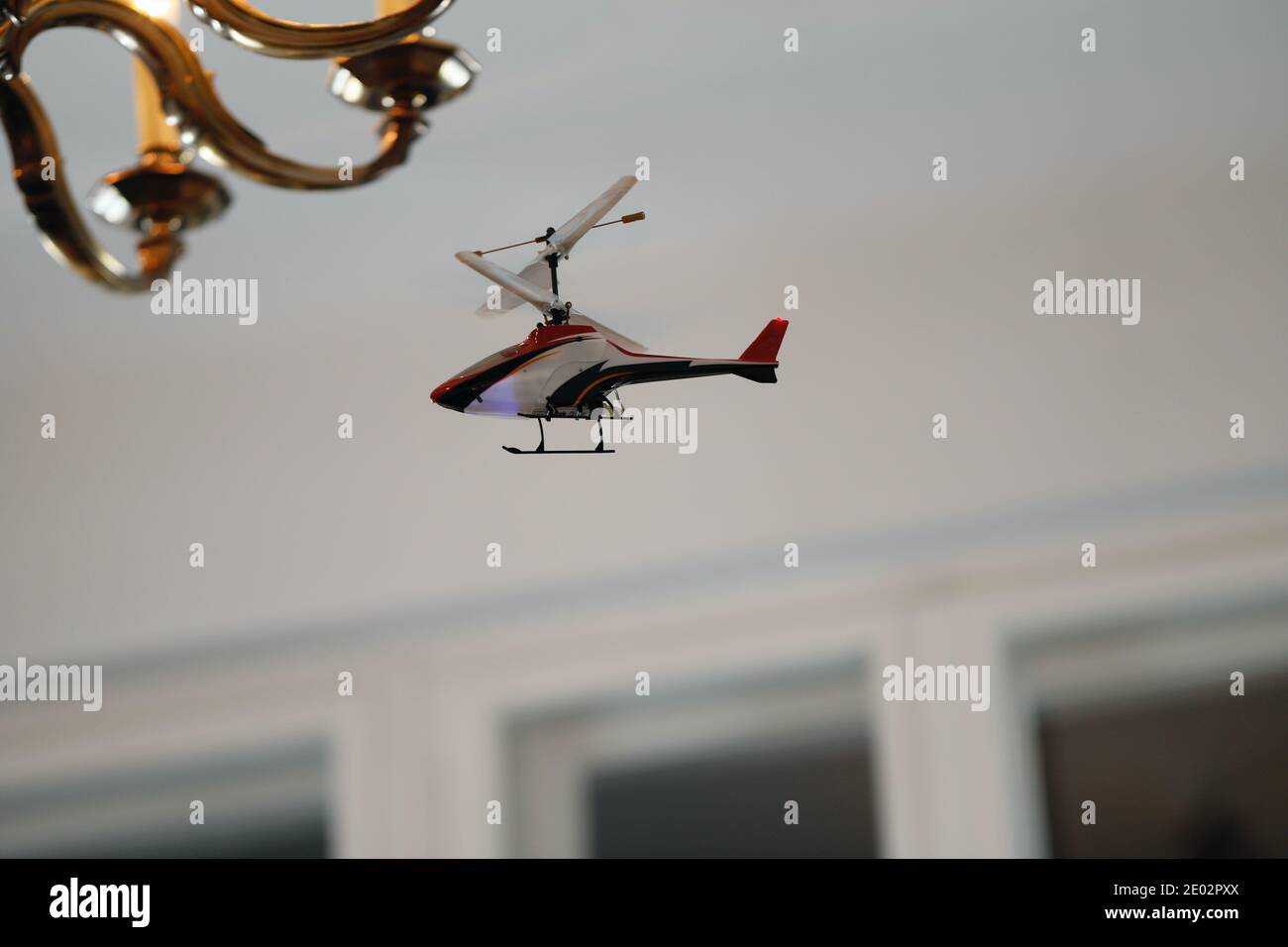 Toy Helicopter Model Flying Indoors High Resolution Stock Photography ...