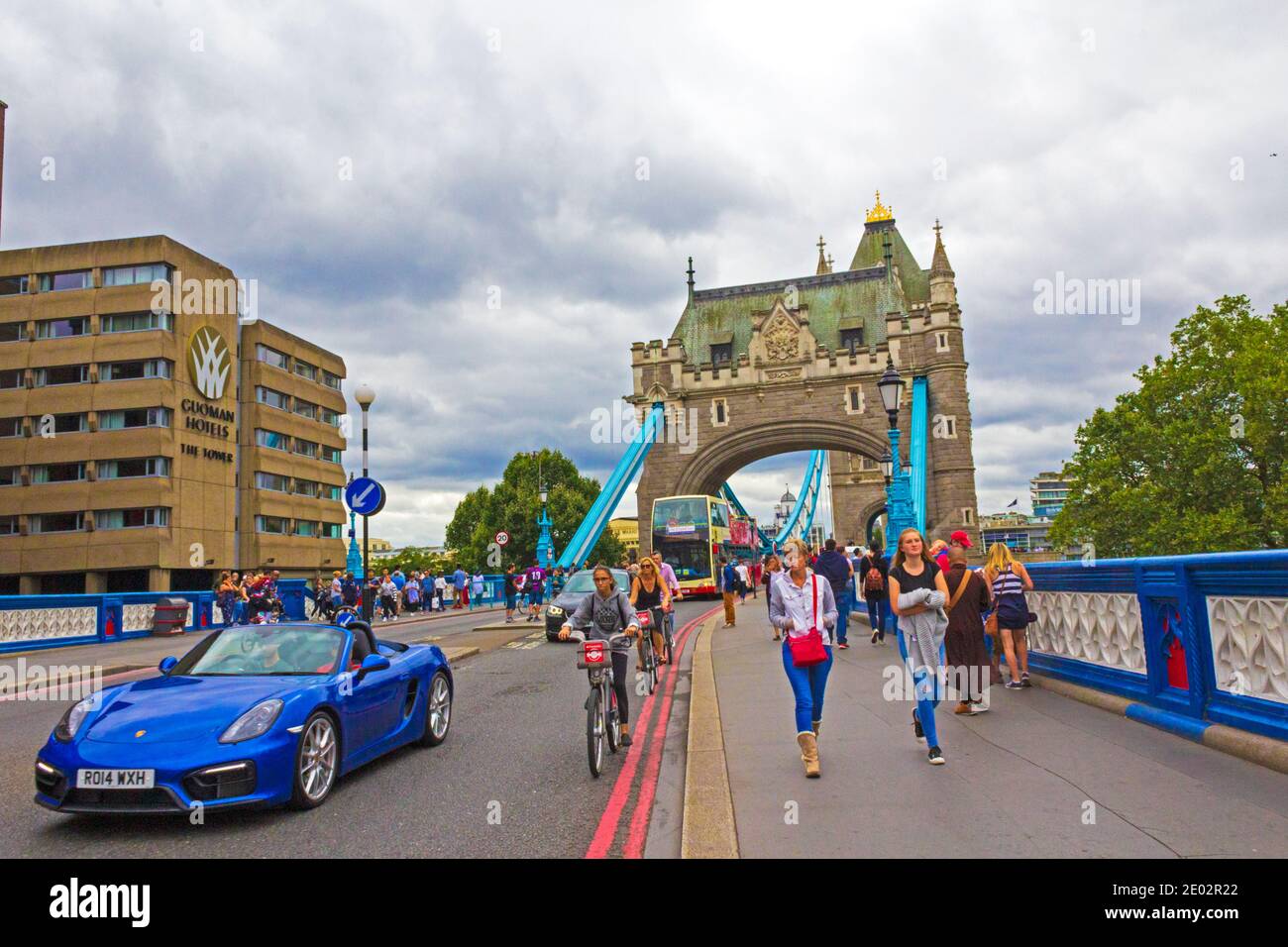 View of crowded Tower Bridge-the most famous bridge in the world,London ...