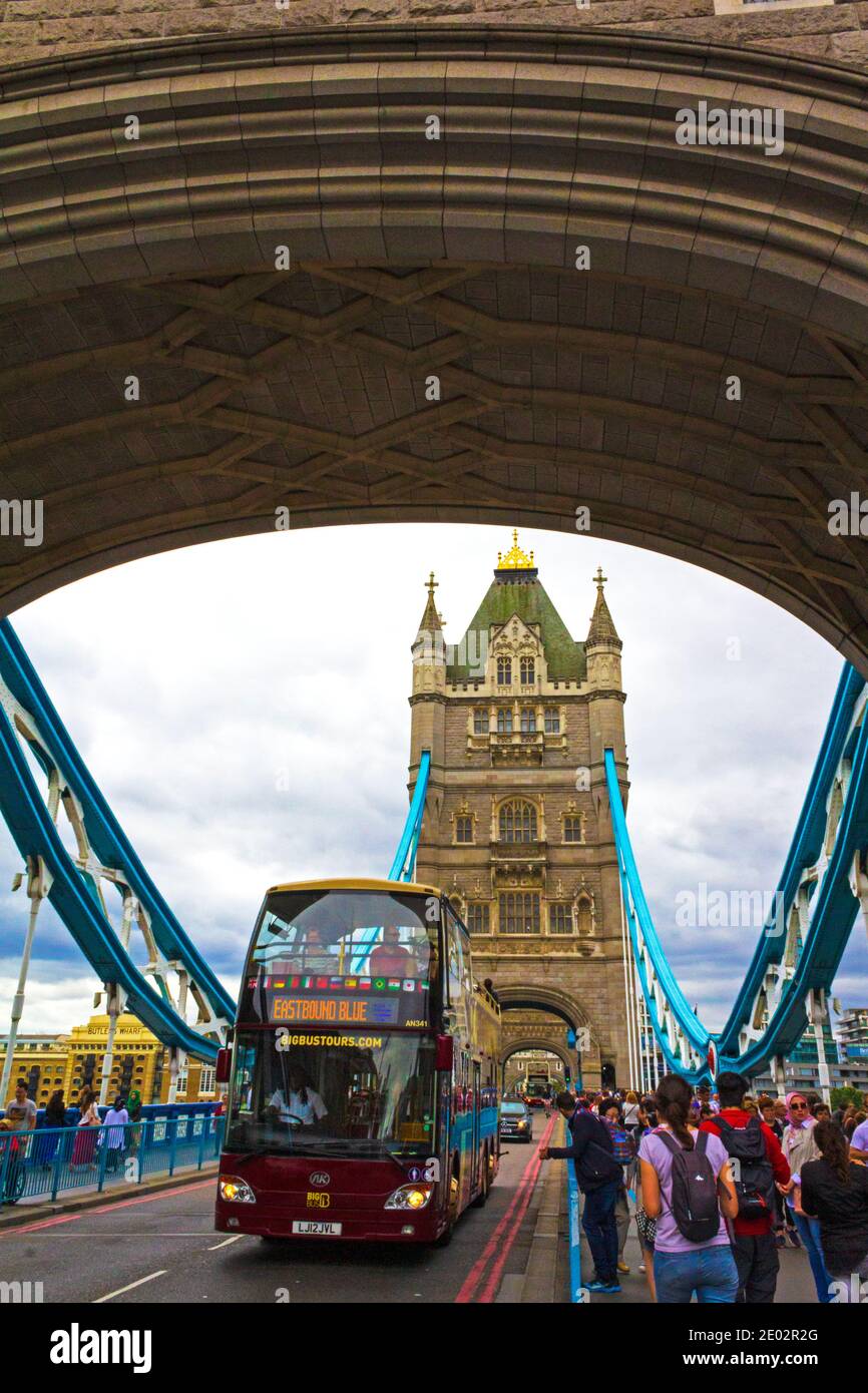 View of crowded Tower Bridge-the most famous bridge in the world,London ...