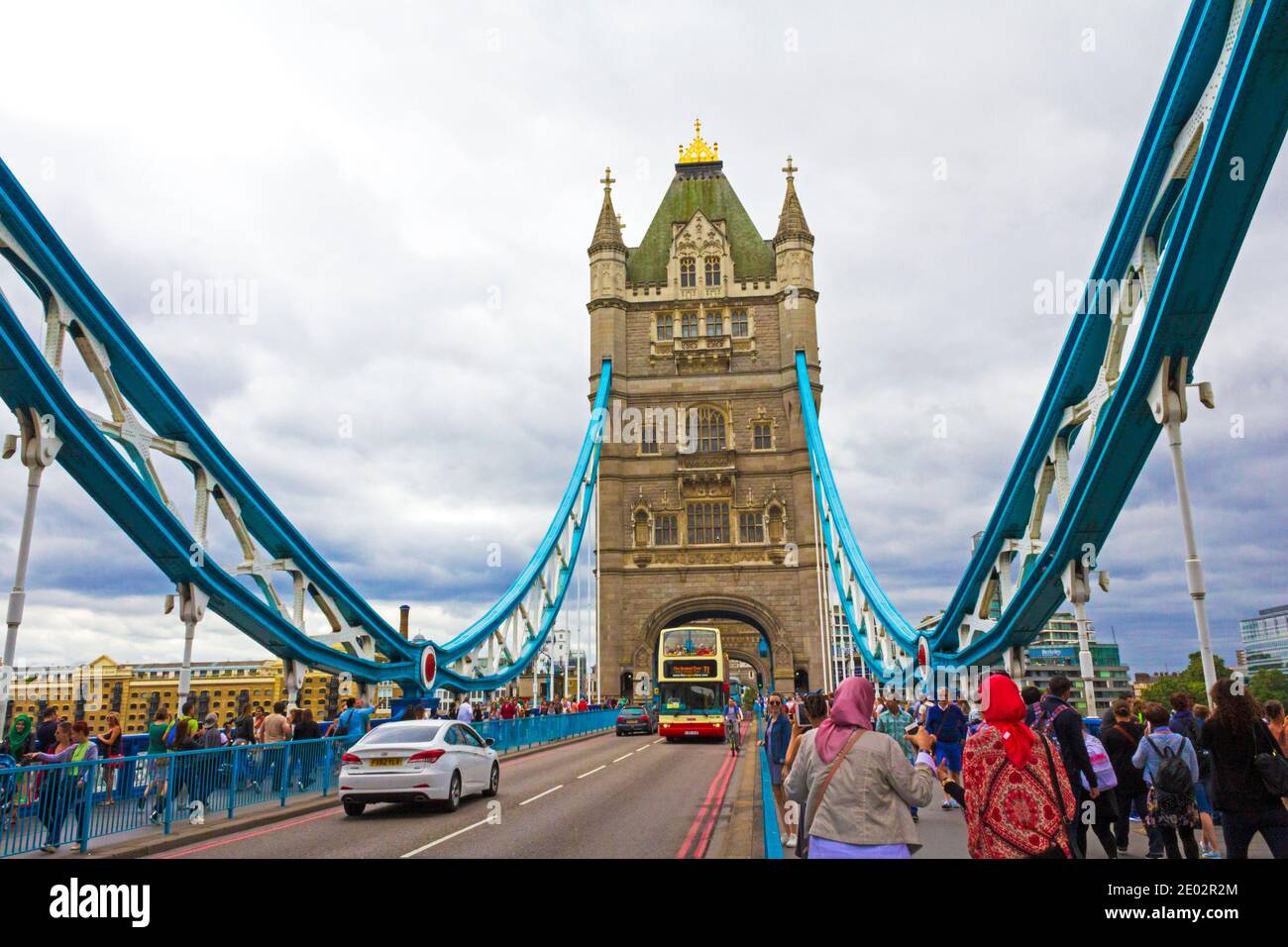 View of crowded Tower Bridge-the most famous bridge in the world,London ...