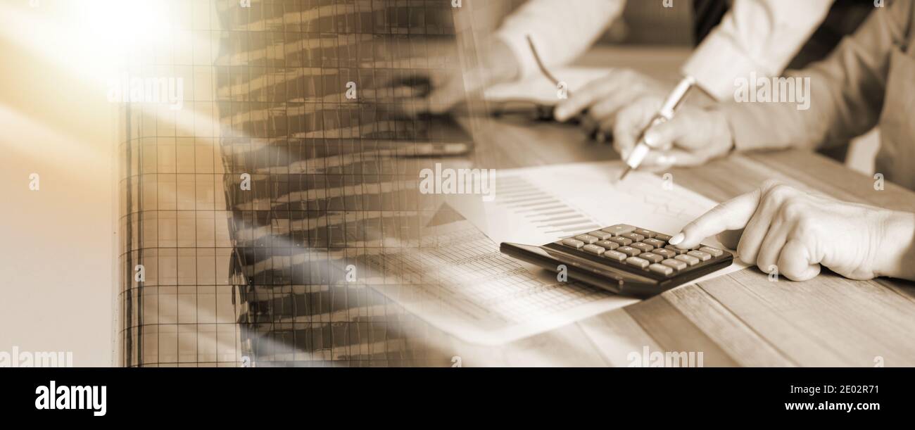 Two business people working together in office; multiple exposure Stock ...