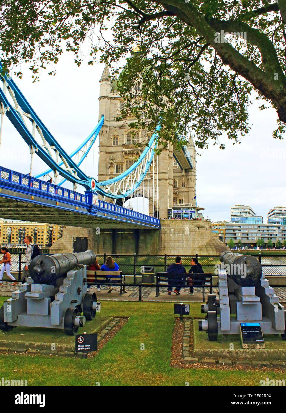 View of Tower Bridge and the guns in front of Tower of London-the most ...