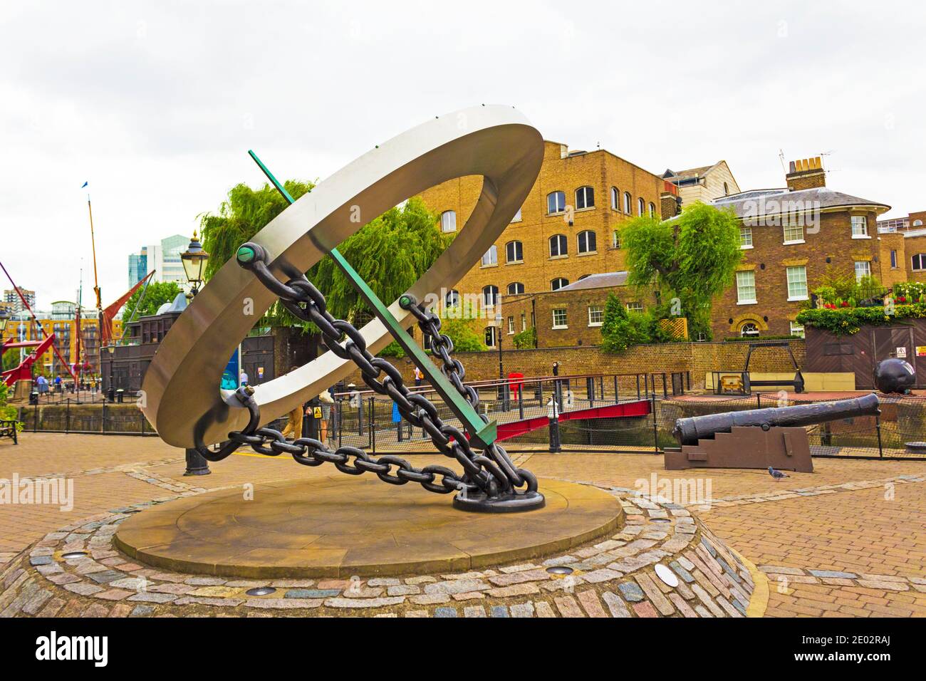 The Timepiece Sundial at St. Katharine`s dock on the north bank of the ...