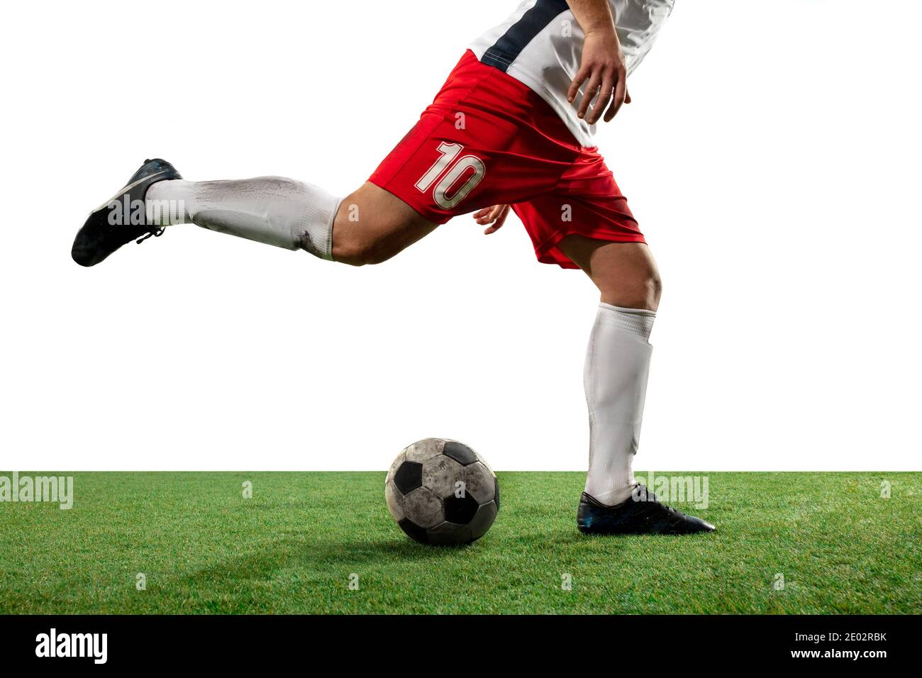 Close up legs of professional soccer, football player fighting for ball ...