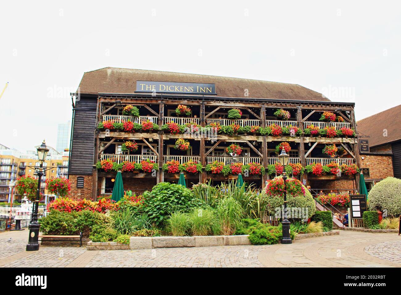 The Dickens Inn-flower bedecked dockside pub on St Katharine`s Way ...