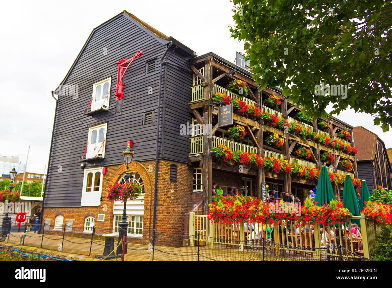 The Dickens Inn-flower bedecked dockside pub on St Katharine`s Way ...