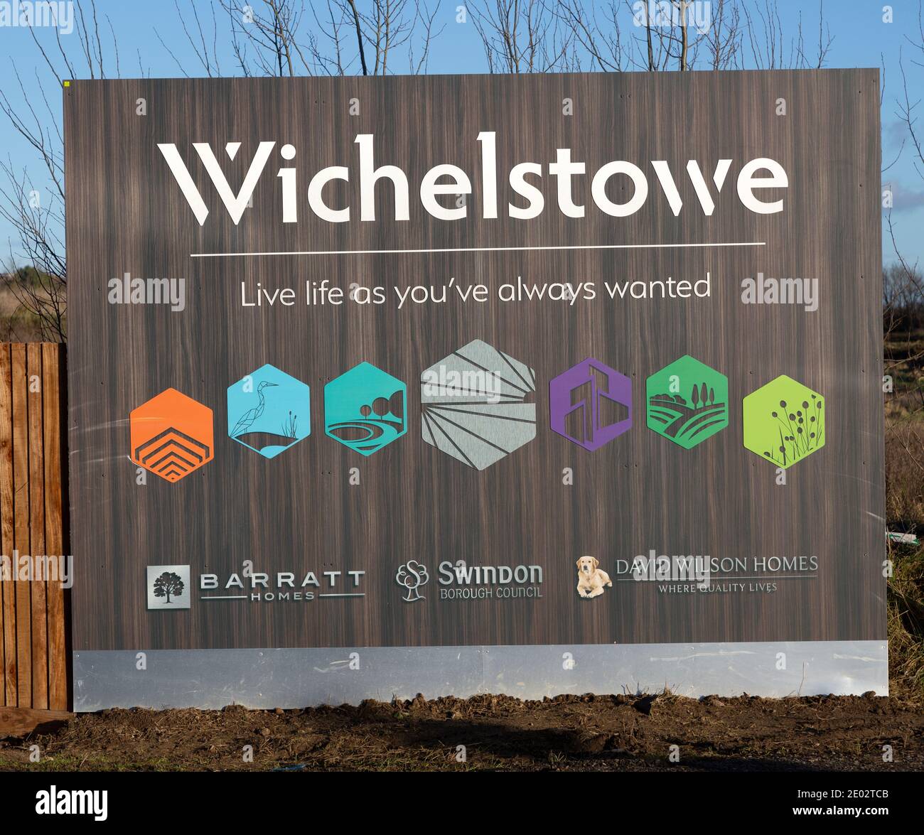 Sign for new housing development at Wichelstowe, Swindon, England, UK ...