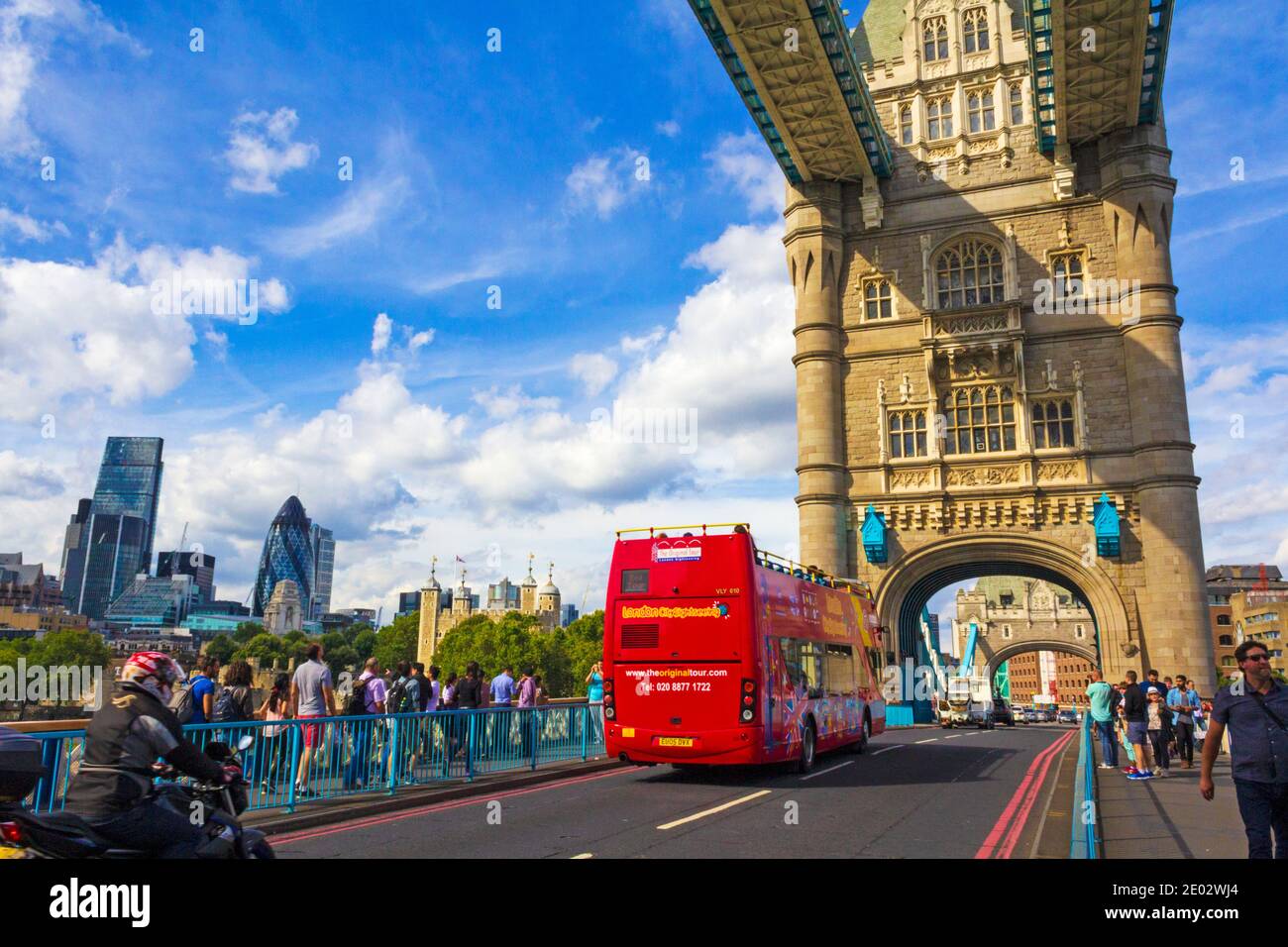 View of crowded Tower Bridge-the most famous bridge in the world,London ...