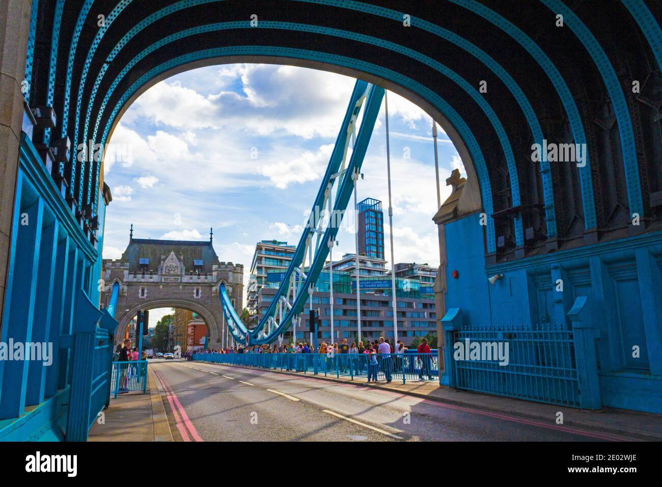 View of crowded Tower Bridge-the most famous bridge in the world,London ...