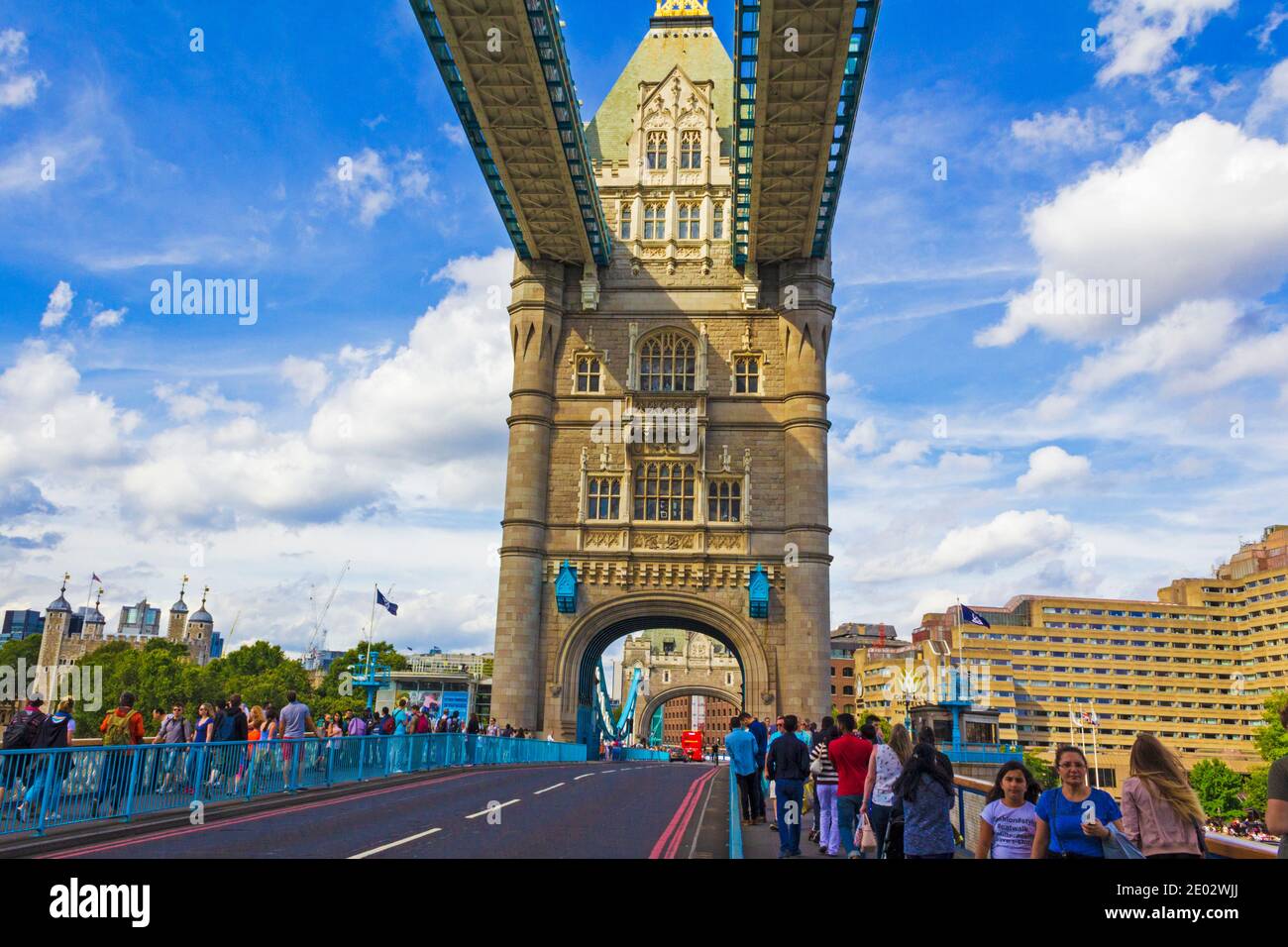 View of crowded Tower Bridge-the most famous bridge in the world,London ...