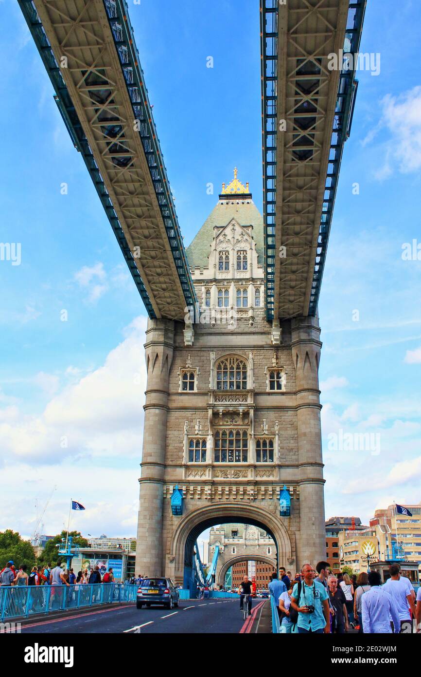 View of crowded Tower Bridge-the most famous bridge in the world,London ...